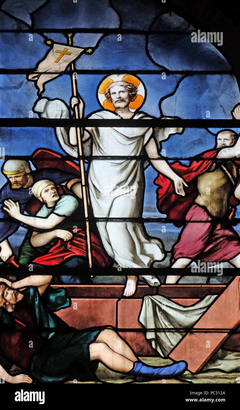 Resurrection of Christ, stained glass window in Saint Severin church in ...