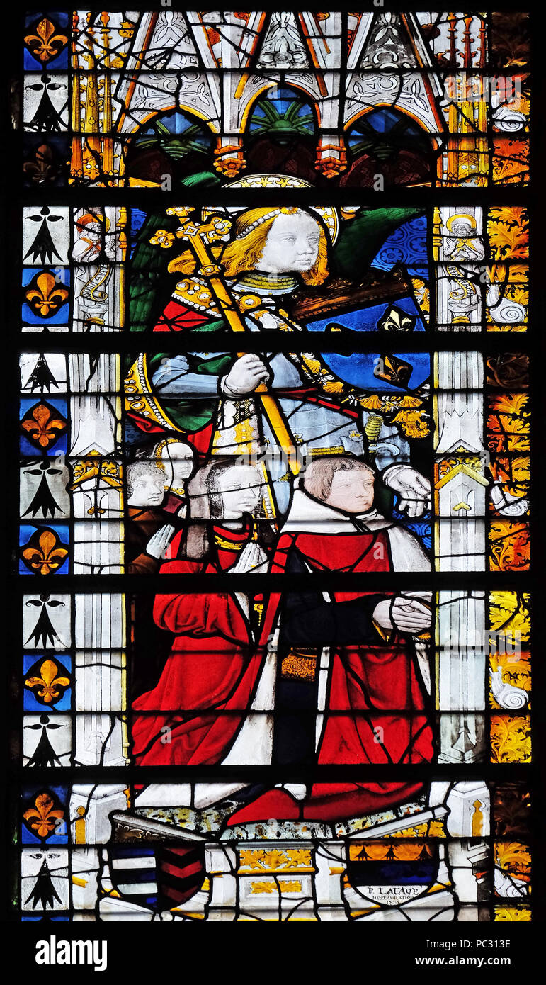 Saint Michael the Archangel, stained glass window in Saint Severin ...