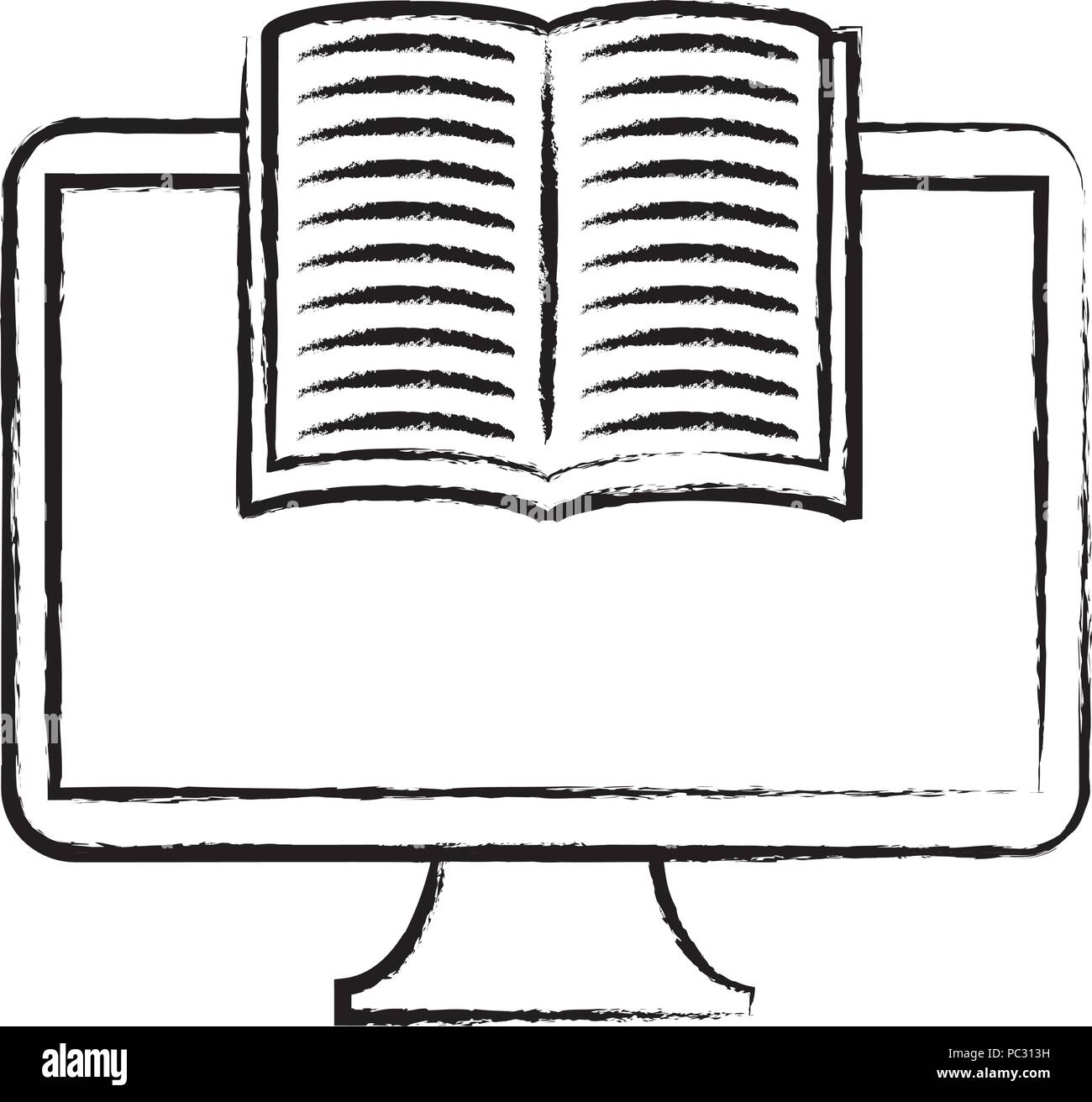 computer with book icon over white background, vector illustration ...