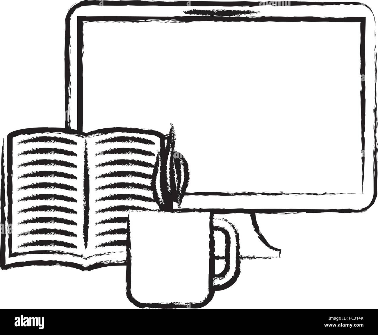 computer with coffee mug and book over white background, vector ...