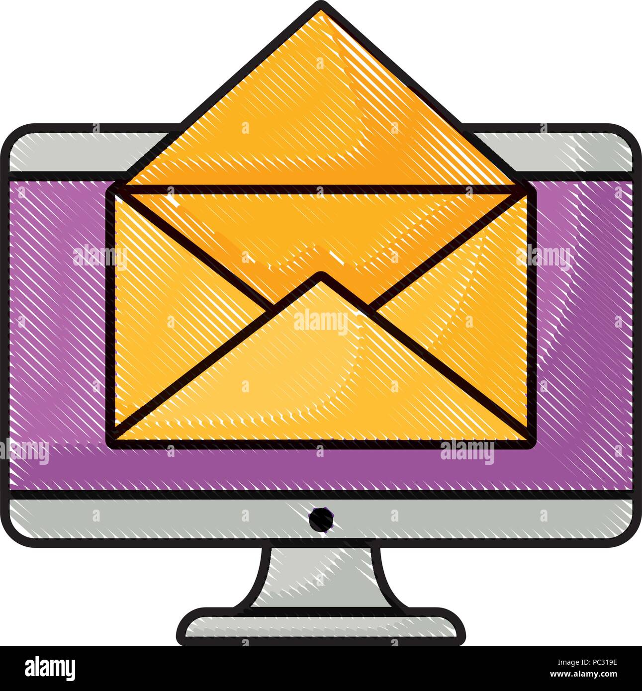 computer with envelope icon over white background, vector illustration ...