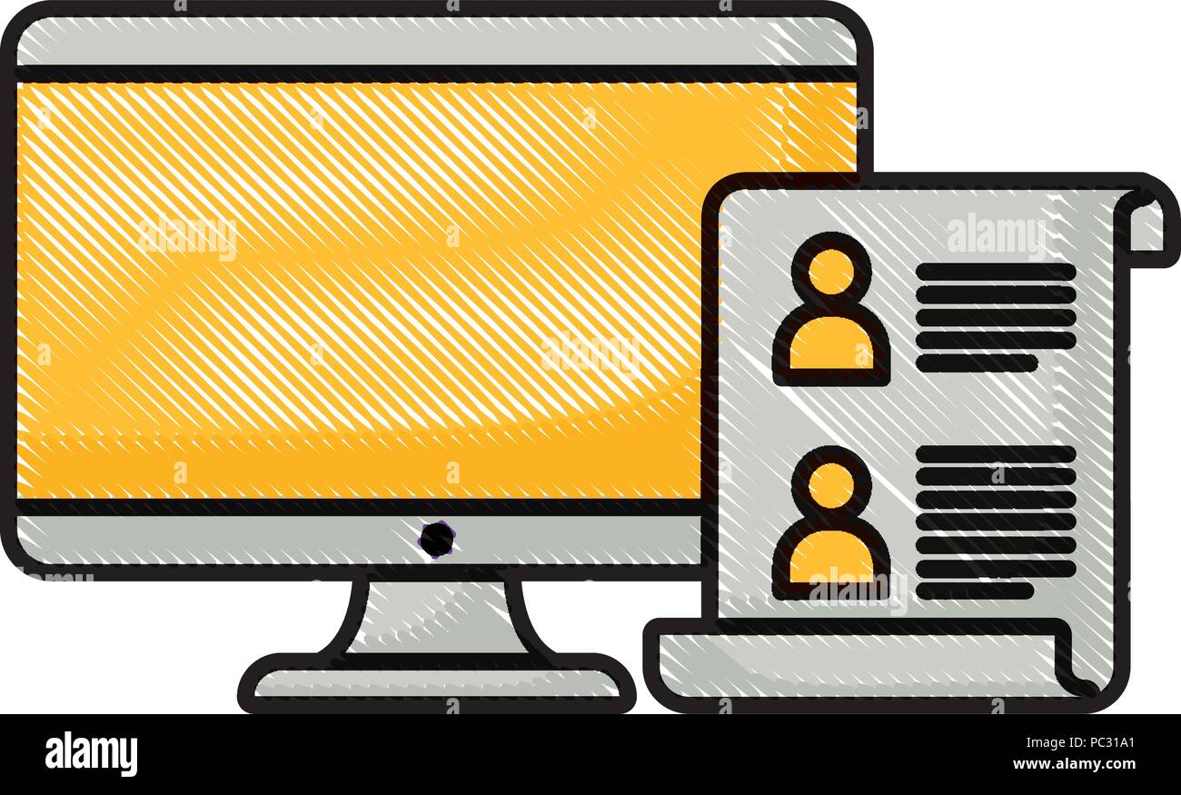 computer and document icon over white background, vector illustration ...