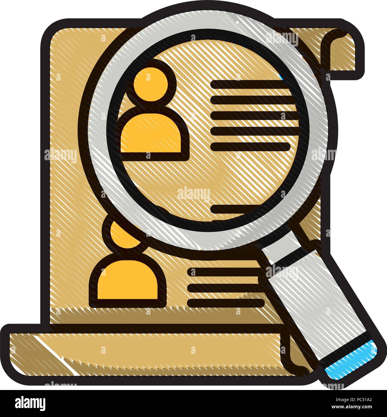 document and magnifying glass over white background, vector ...