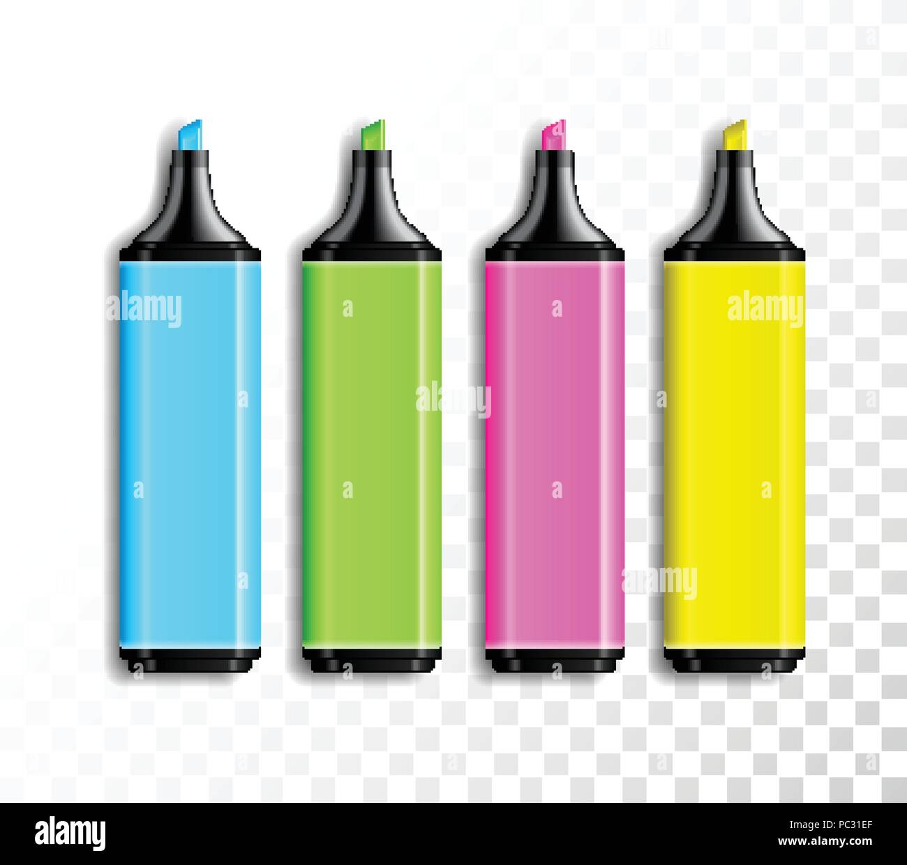 Design set of realistic colored highlighter pens on transparent ...