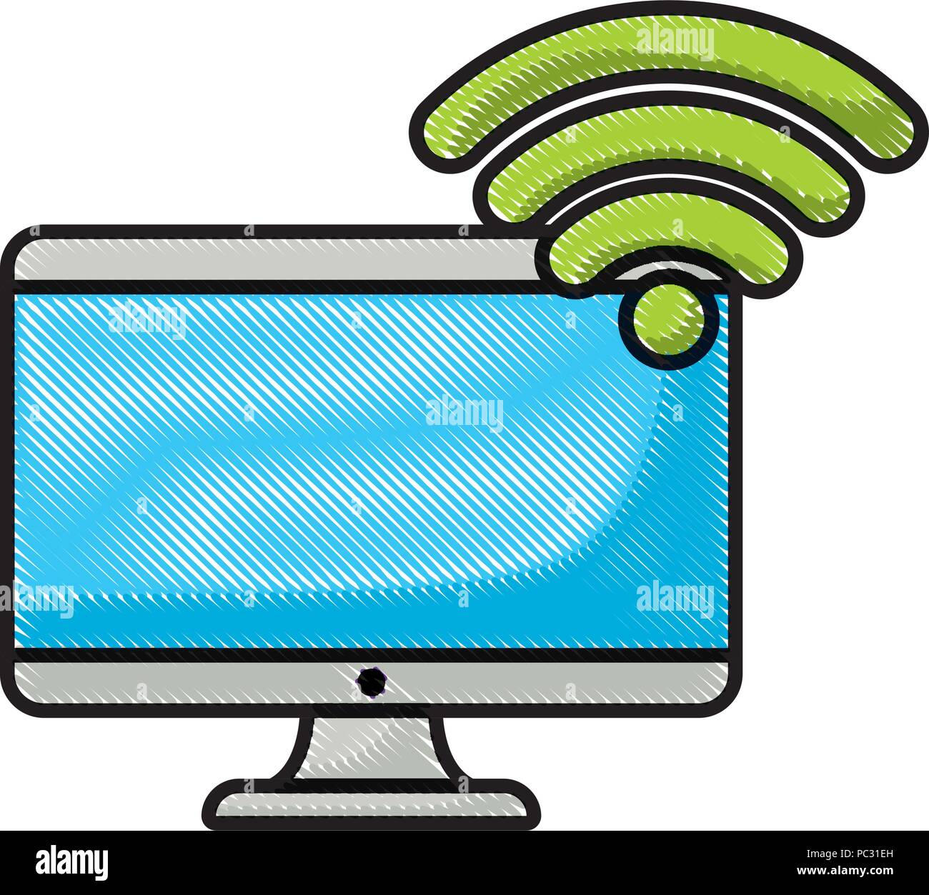 computer with wifi symbol over white background, vector illustration ...
