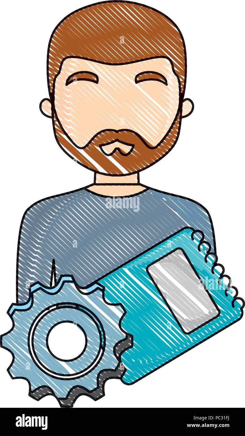 avatar man with gear and notepad over white background, vector ...