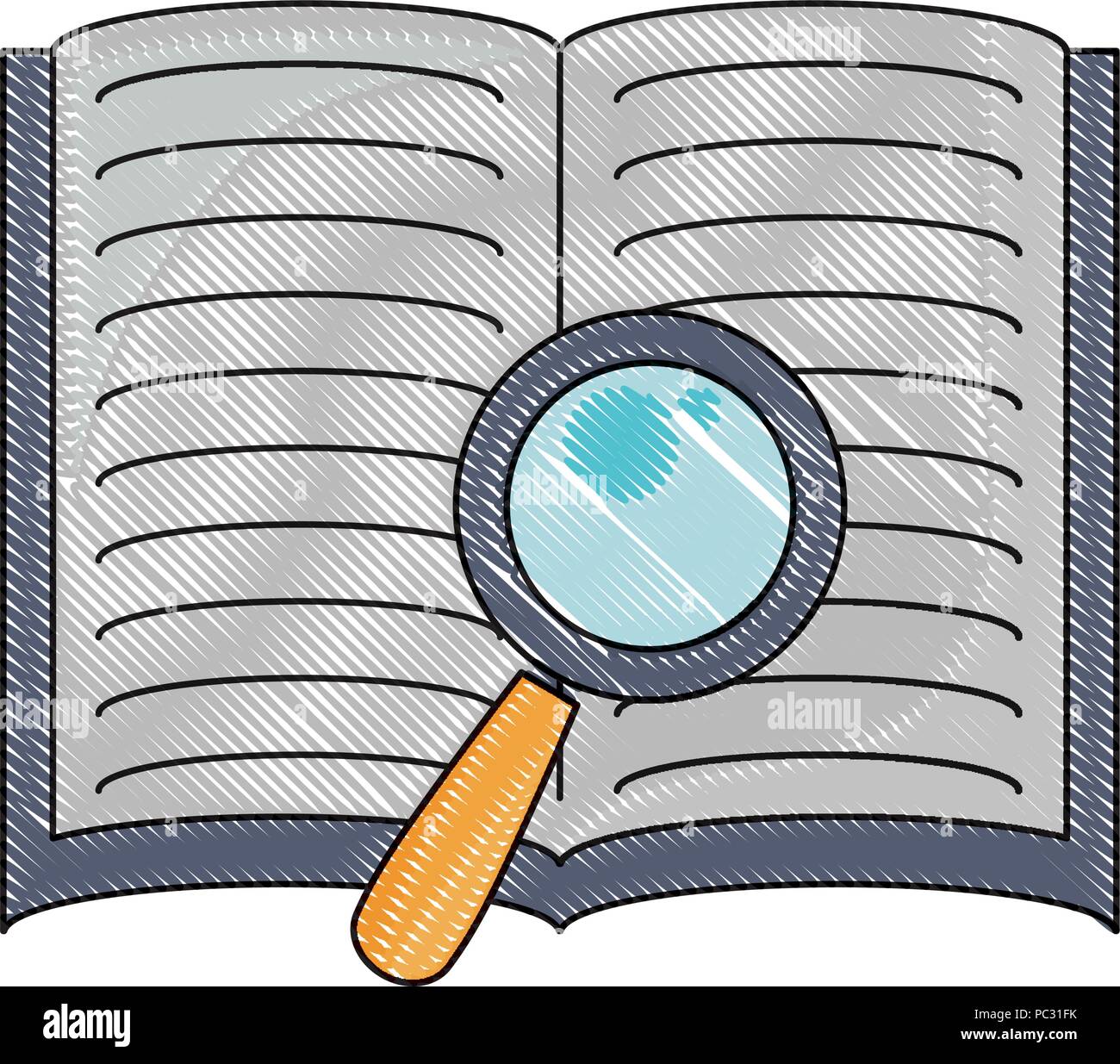 book and magnifying glass over white background, vector illustration ...