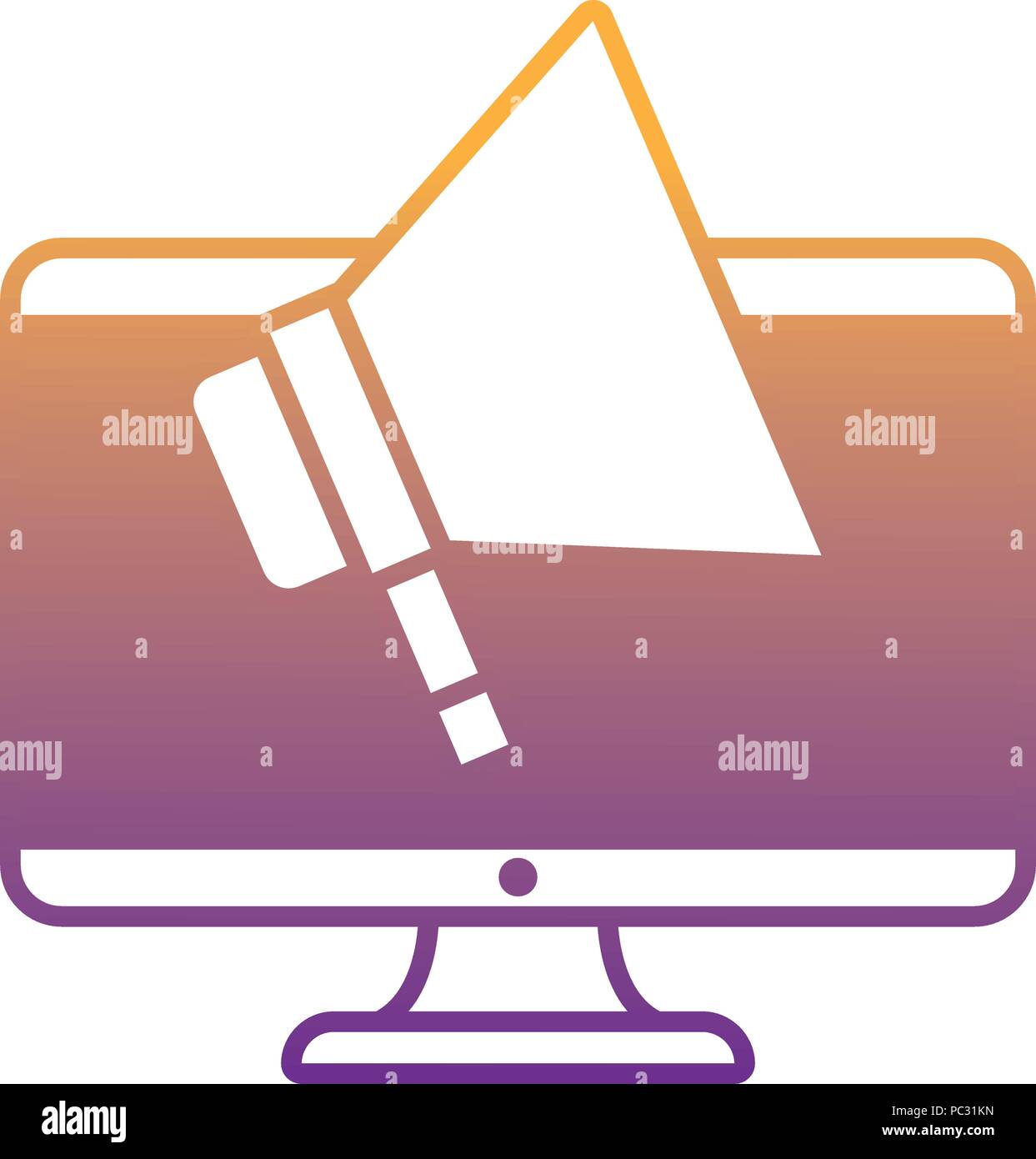 computer with megaphone icon over white background, vector illustration ...