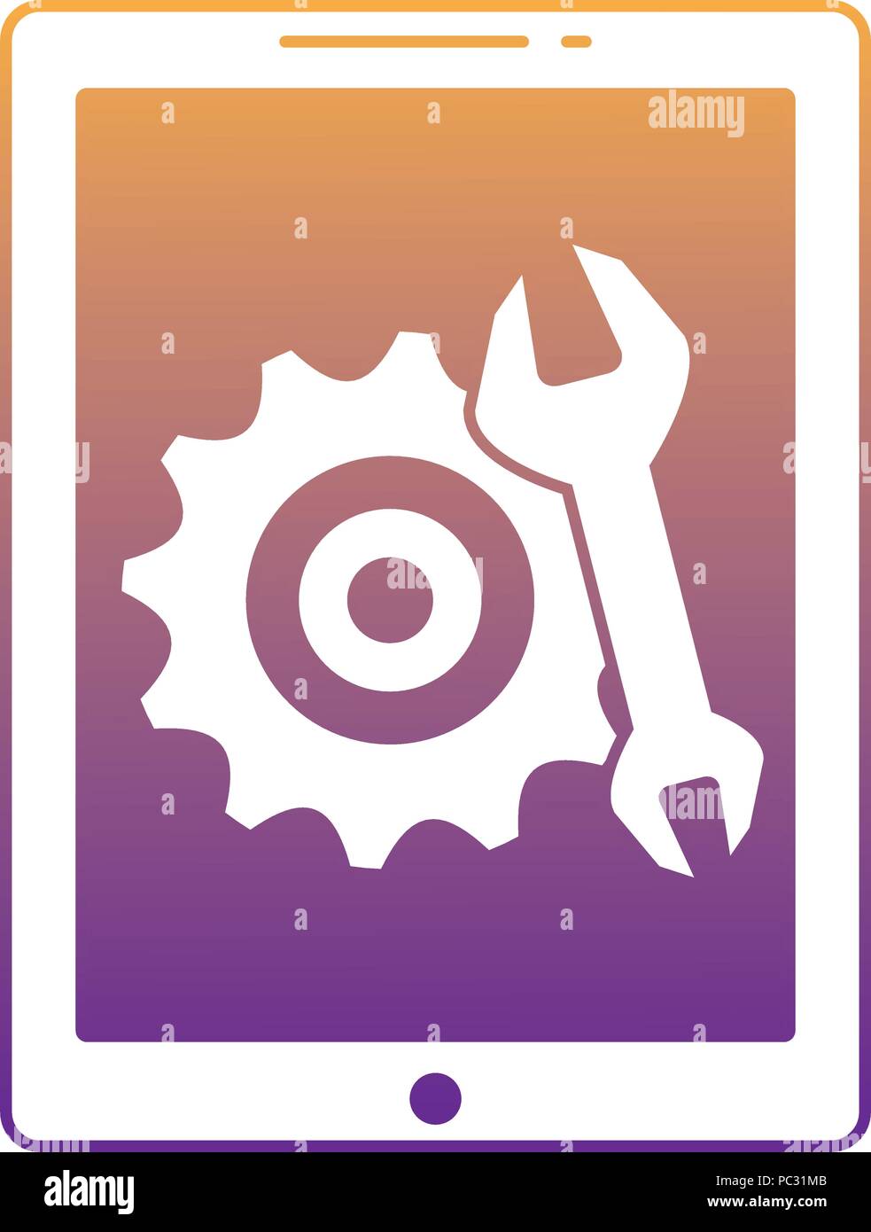 tablet with repair symbol over white background, vector illustration ...