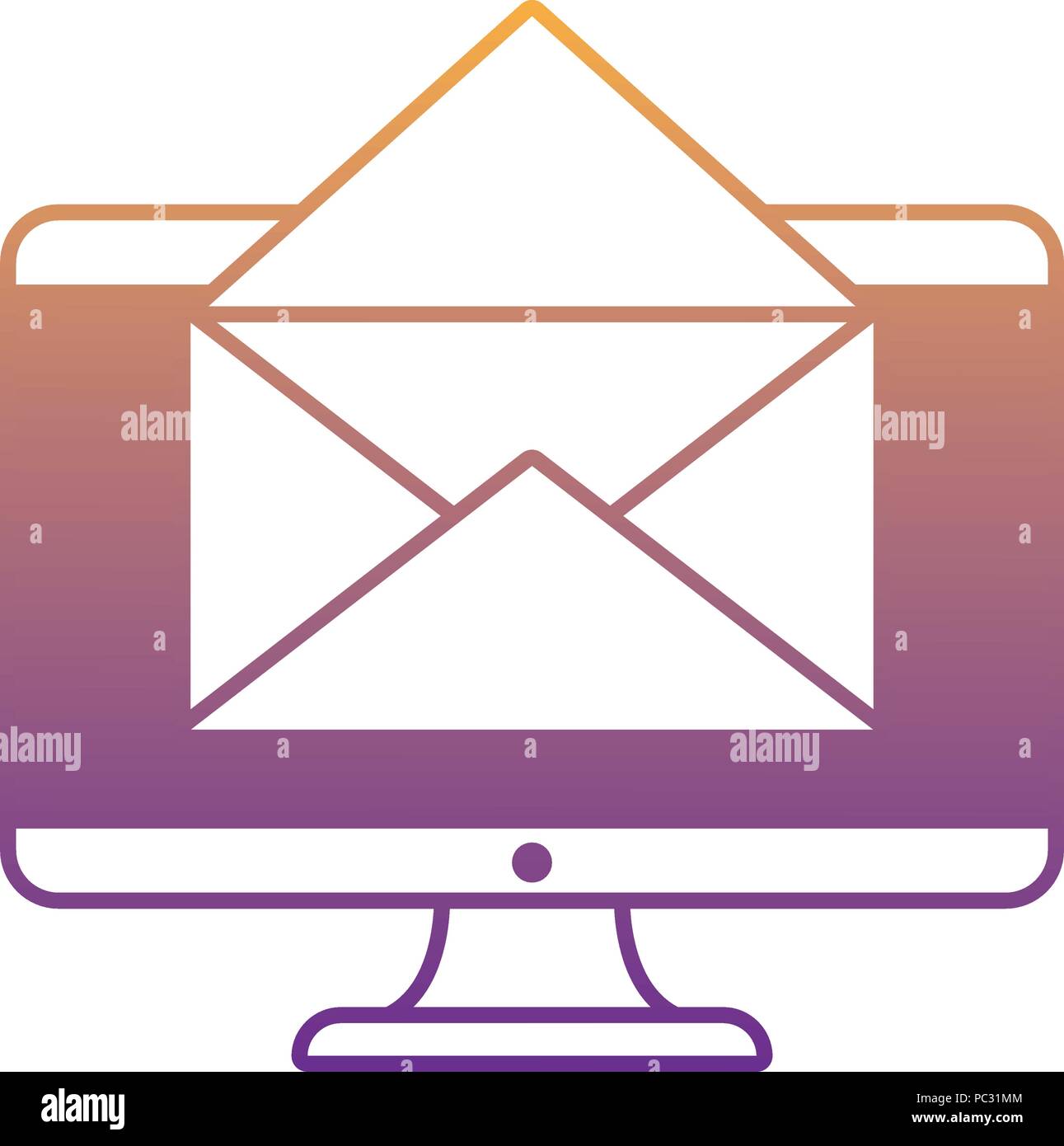 computer with envelope icon over white background, vector illustration ...