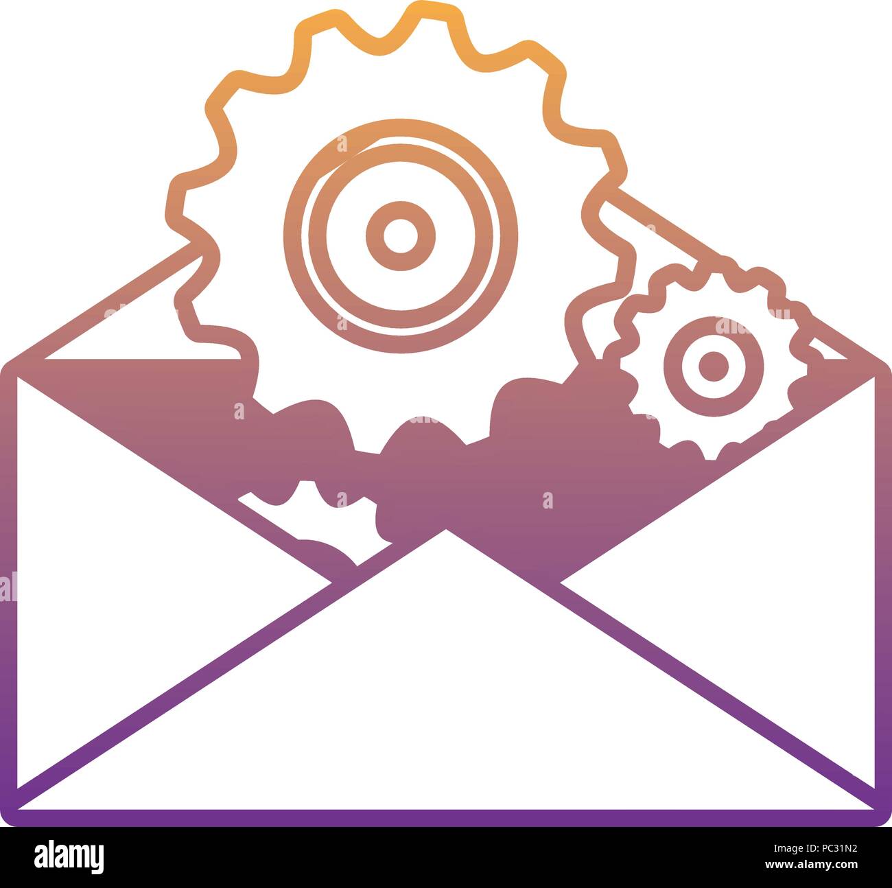 envelope and gear wheels over white background, vector illustration ...
