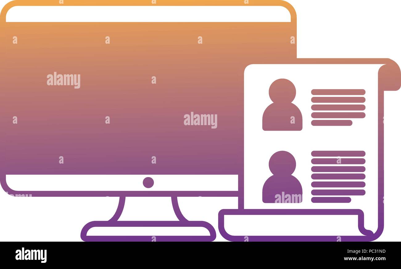 computer and document icon over white background, vector illustration ...