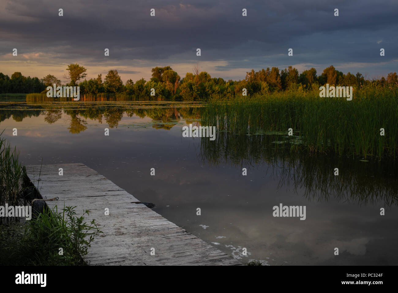 pier and river landscape view at sunset in kampot town cambodia Stock ...