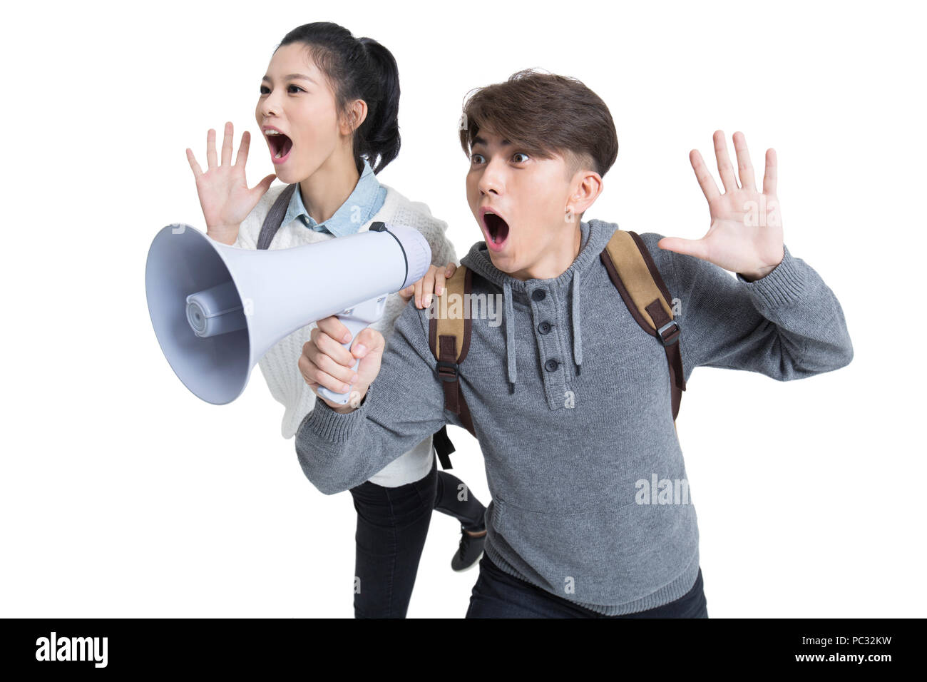 Two college students shouting each hi-res stock photography and images ...