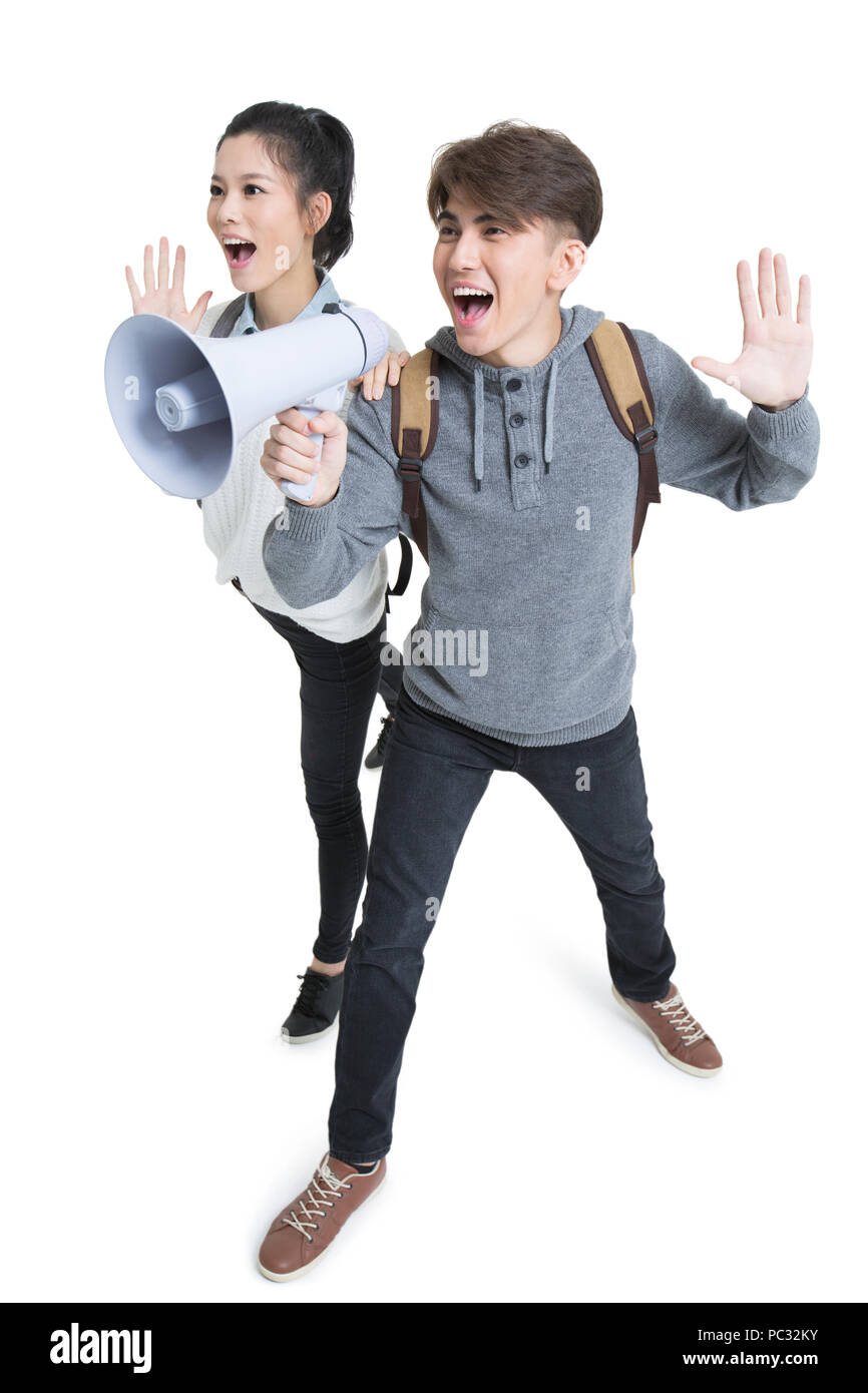 Two college students shouting each hi-res stock photography and images ...