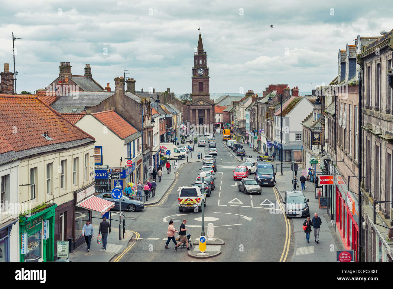 High Street in town center of Berwick-upon-Tweed, northernmost town in ...