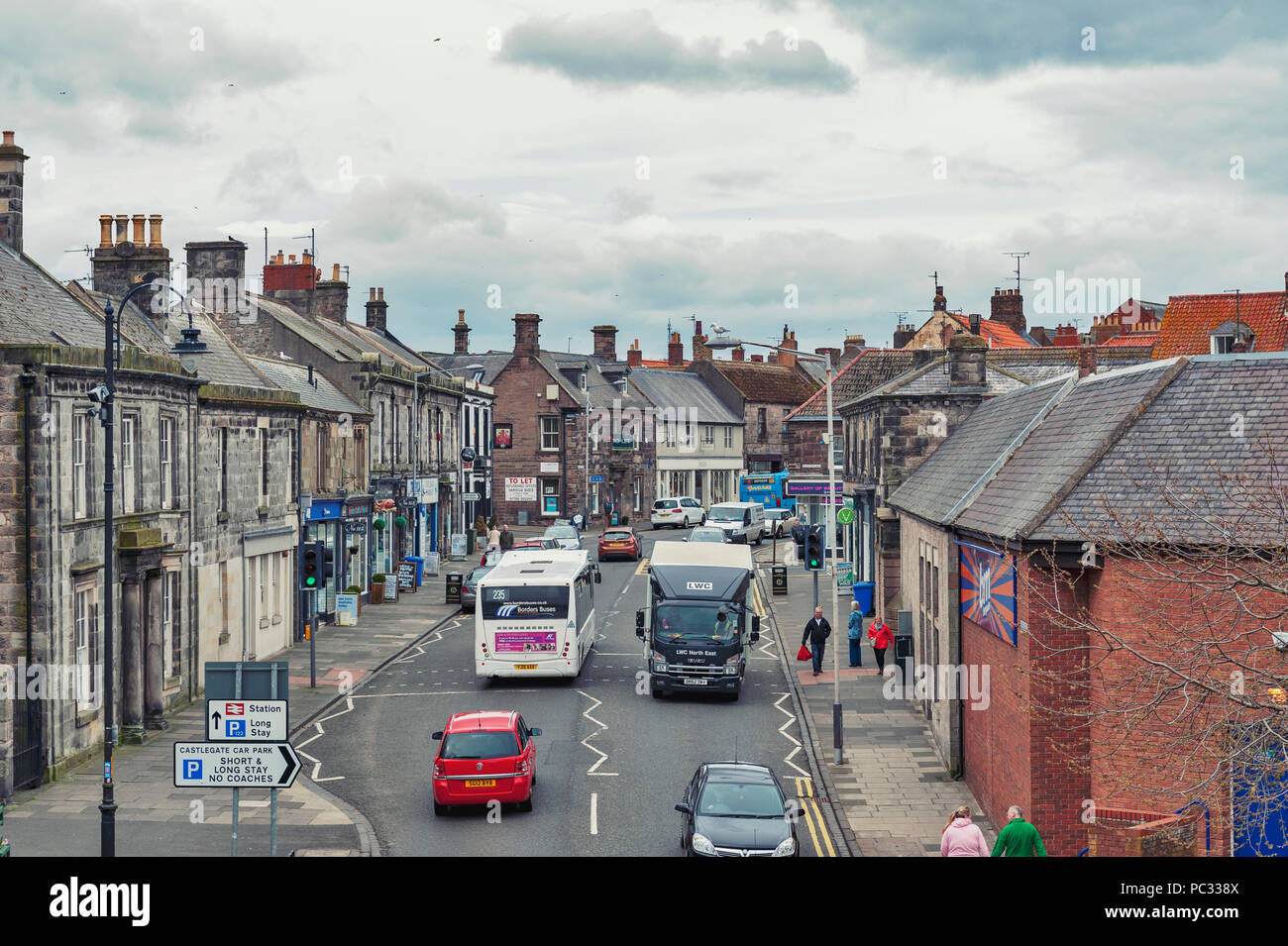 High Street in town center of Berwick-upon-Tweed, northernmost town in ...