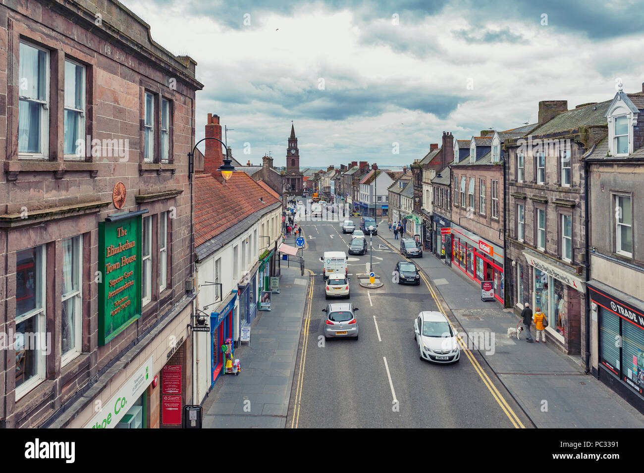 High Street in town center of Berwick-upon-Tweed, northernmost town in ...