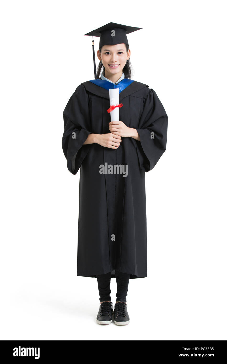 Happy woman in graduate Cut Out Stock Images & Pictures - Alamy