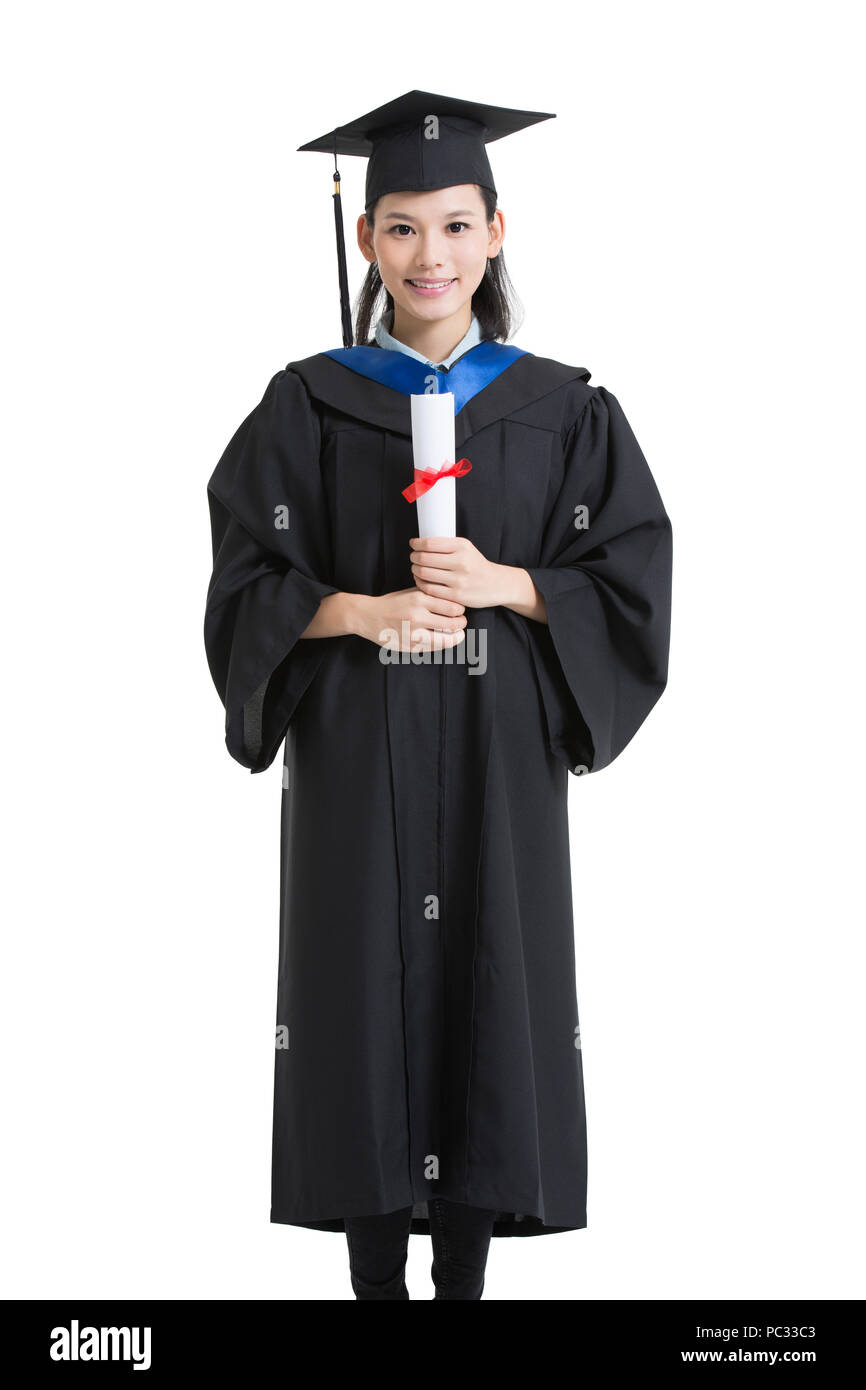 Happy college graduate in graduation gown Stock Photo - Alamy