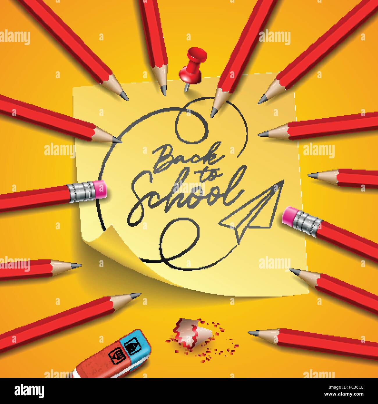 Back to school design with graphite pencil, eraser and sticky notes on ...