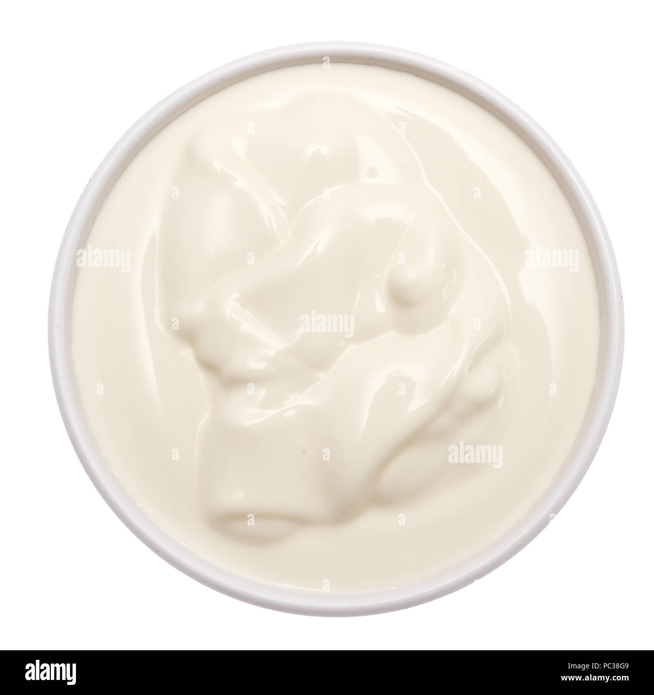 Top view of sour cream in a bowl isolated on white background Stock ...