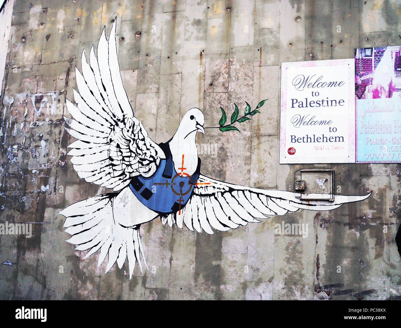 Banksy Armored Dove art work in Bethlehem, Palestine, West Bank Stock ...