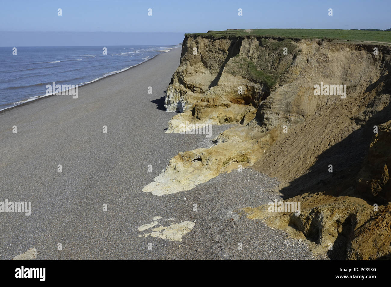 Weybourne beach chalk cliffs, these steep cliffs are actively eroded by ...