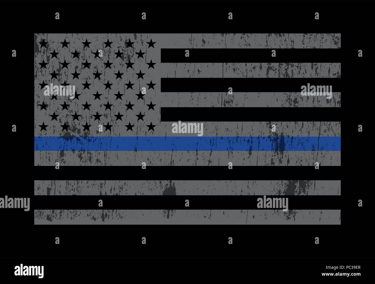 A grey American flag symbolic of support for law enforcement. Vector ...