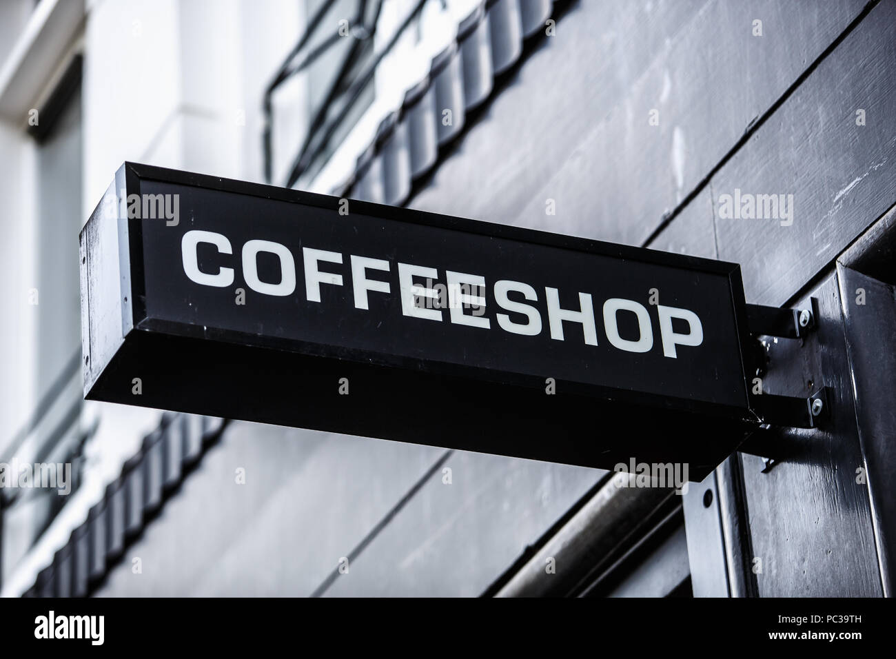 Signboard on entrance to dutch coffeeshop with legal weed sale in ...
