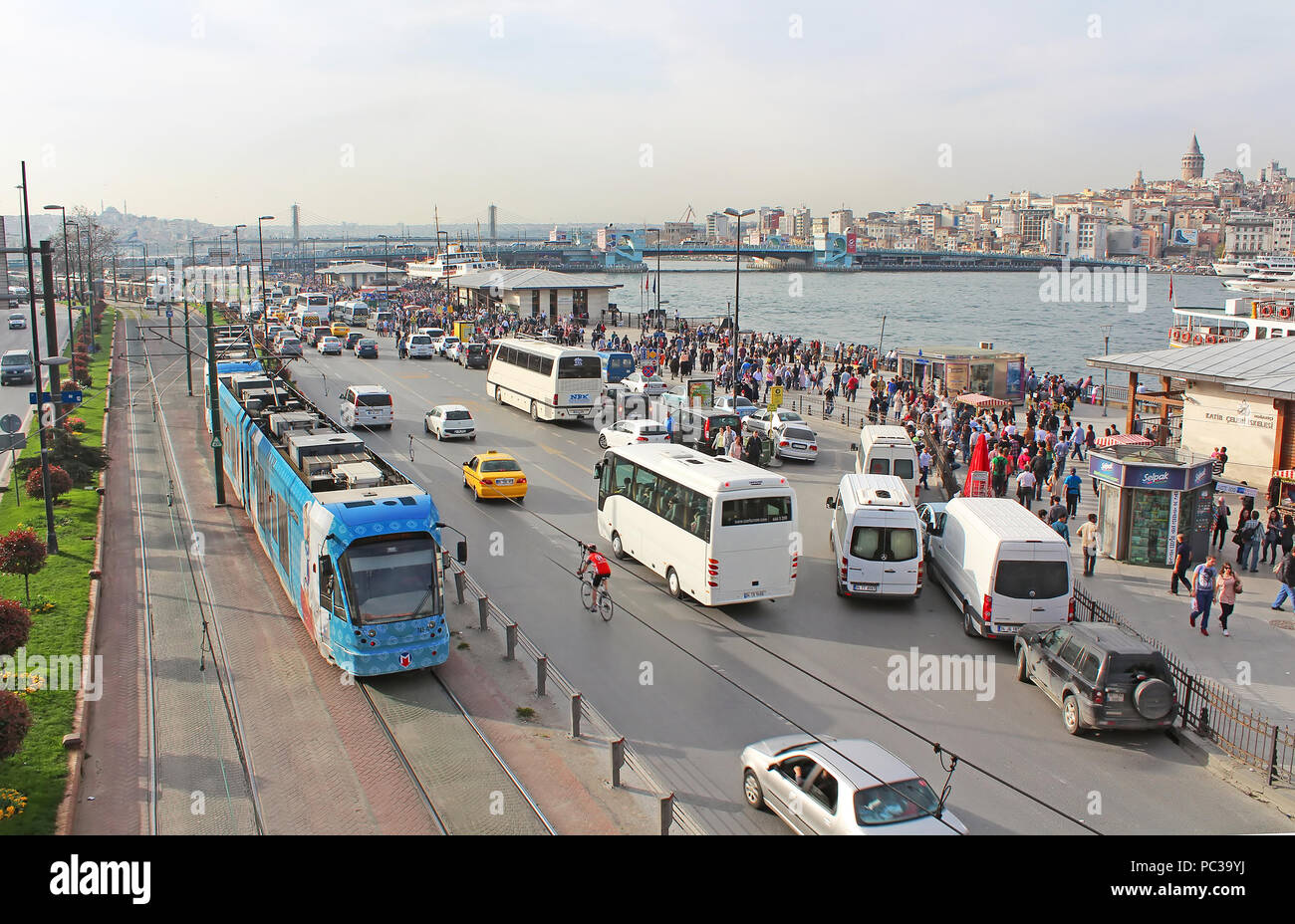 ISTANBUL, TURKEY - MARCH 31, 2013: View over traffic next to Eminonu ...
