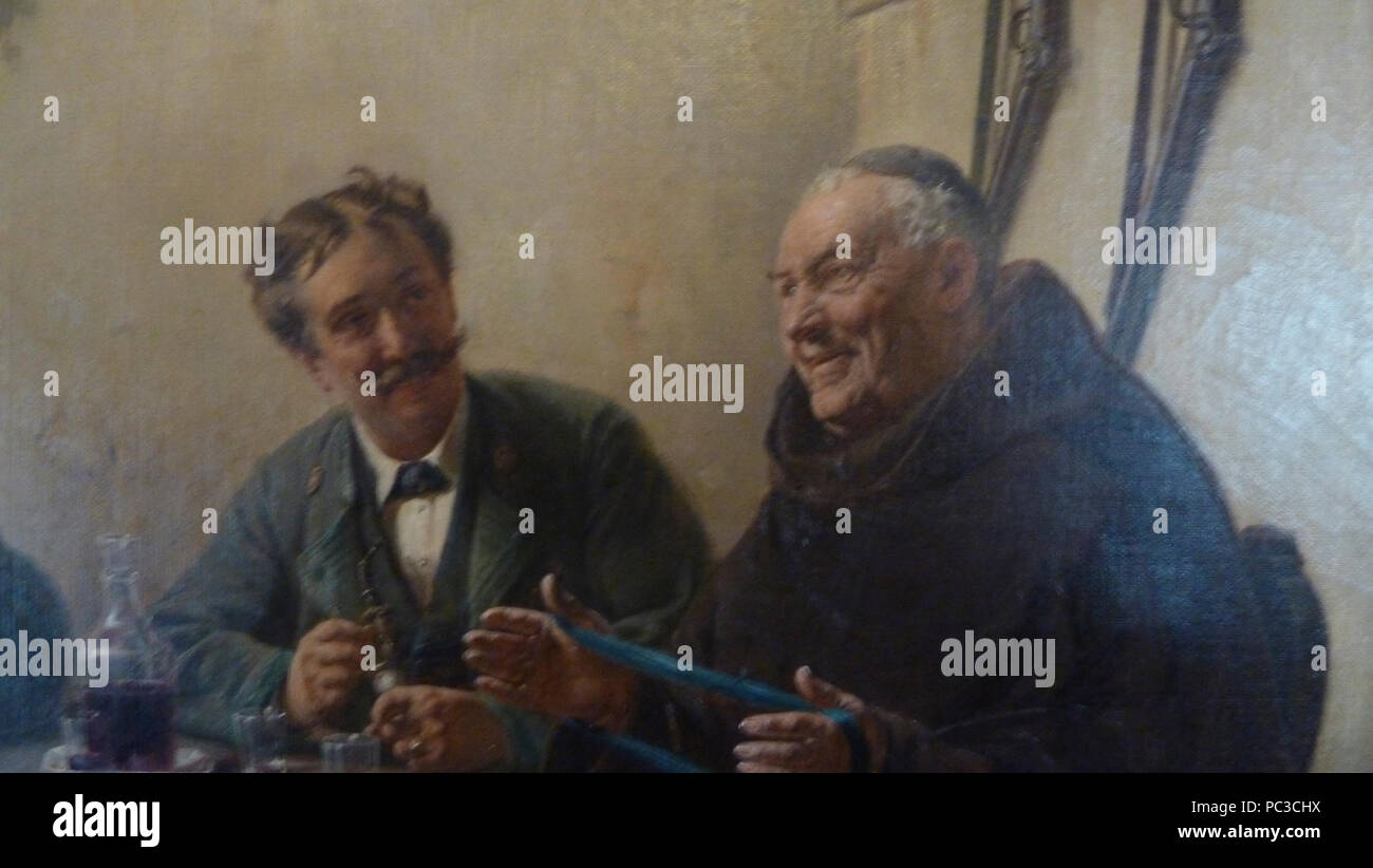 Adolf Humborg - Unk. kitchen painting detail - man and friar Stock ...