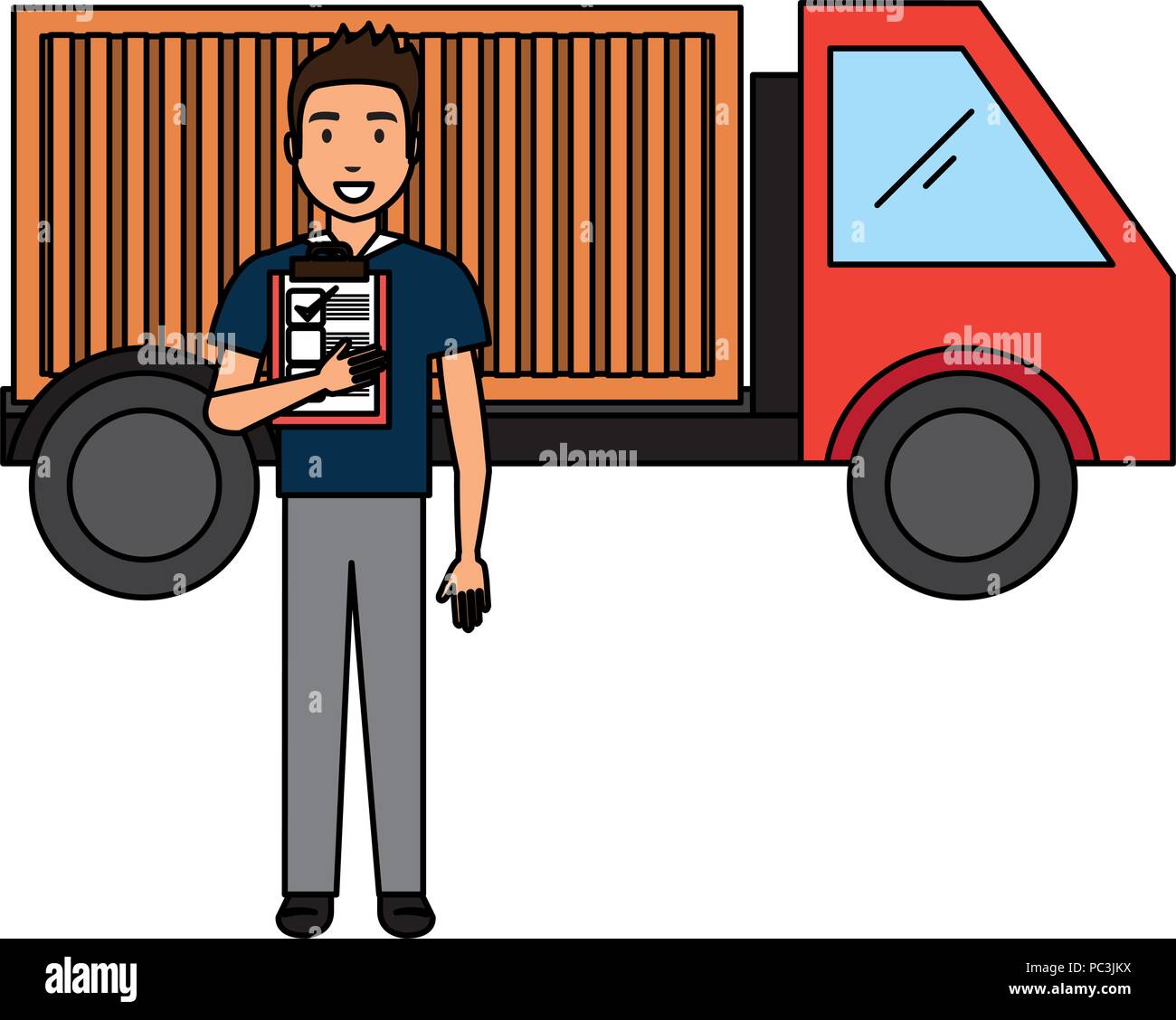delivery worker with checklist and truck Stock Vector Image & Art - Alamy