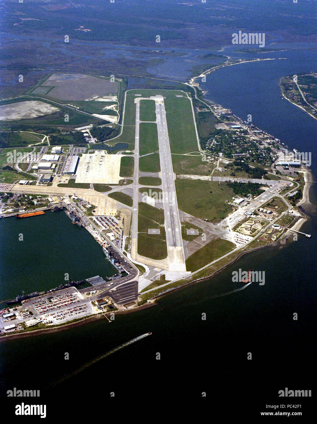Aerial NS Mayport FL runway 1991. An aerial view of the main runway at ...