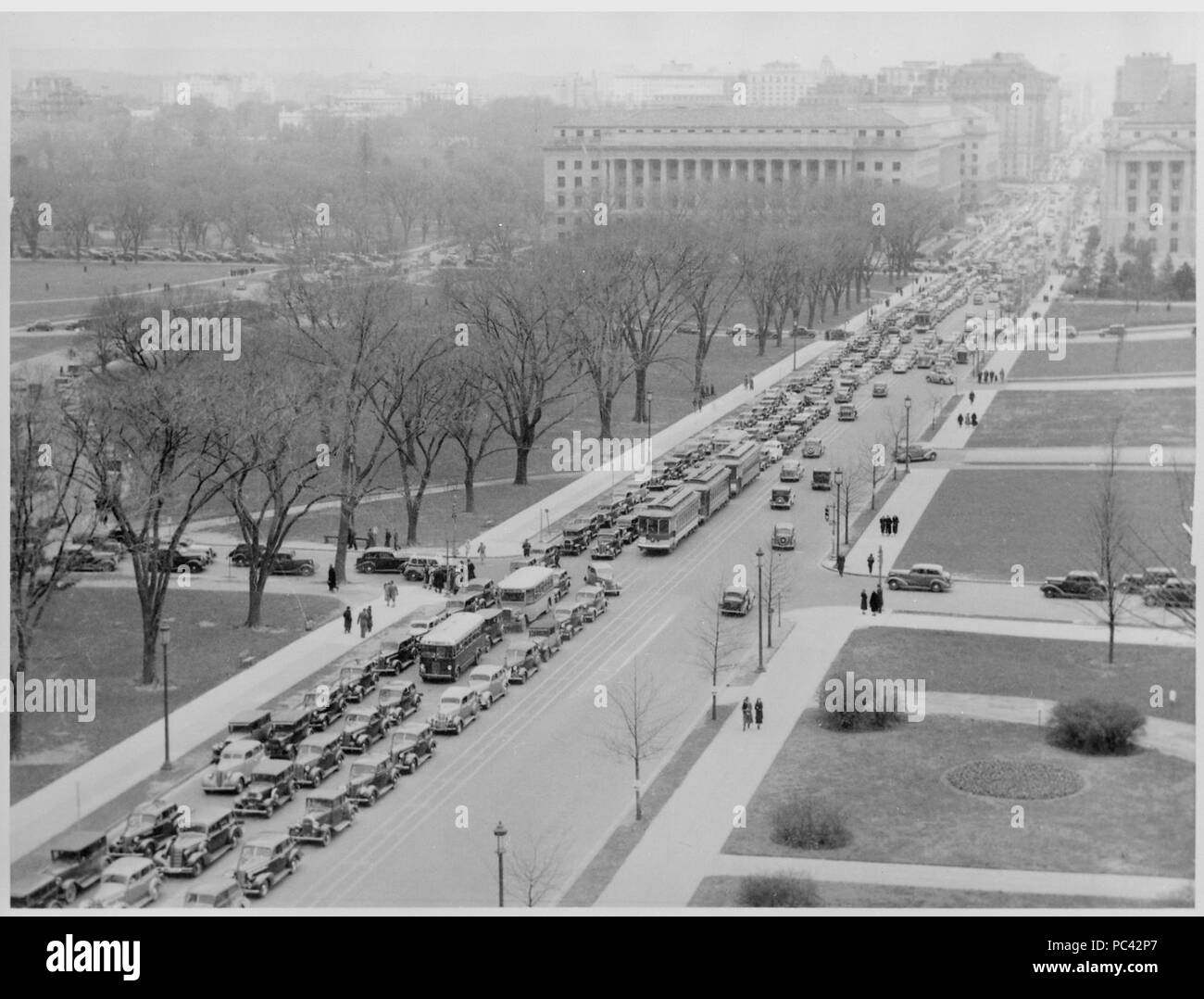 Aerial view of a traffic jam, 14th Street and the Mall, Washington, D.C ...