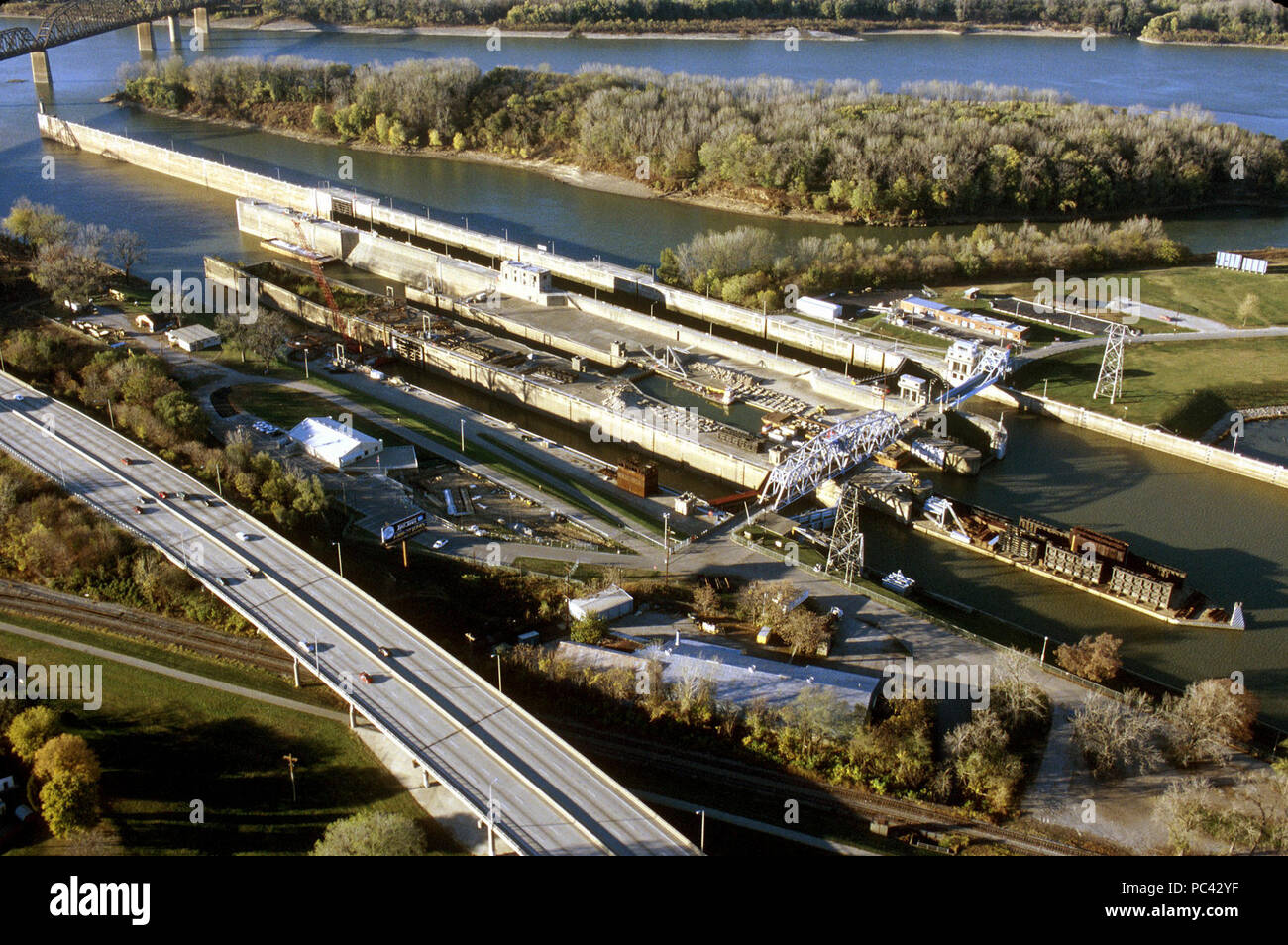 Aerial view of McAlpine Locks circa 2000 Stock Photo - Alamy