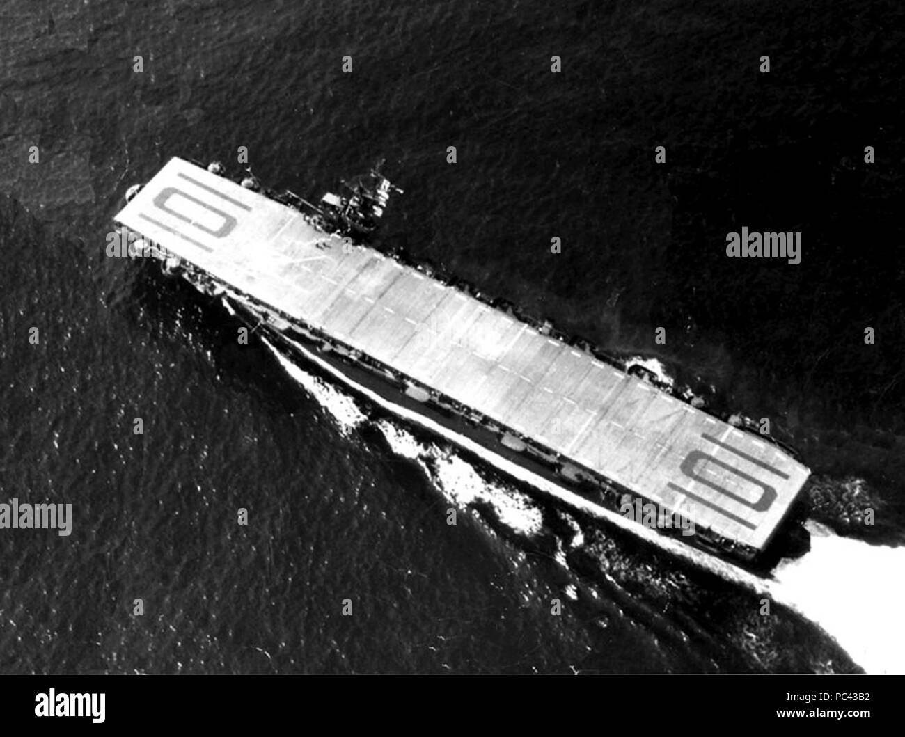 Aerial view of USS Matanikau (CVE-101) underway, circa 1944 Stock Photo ...