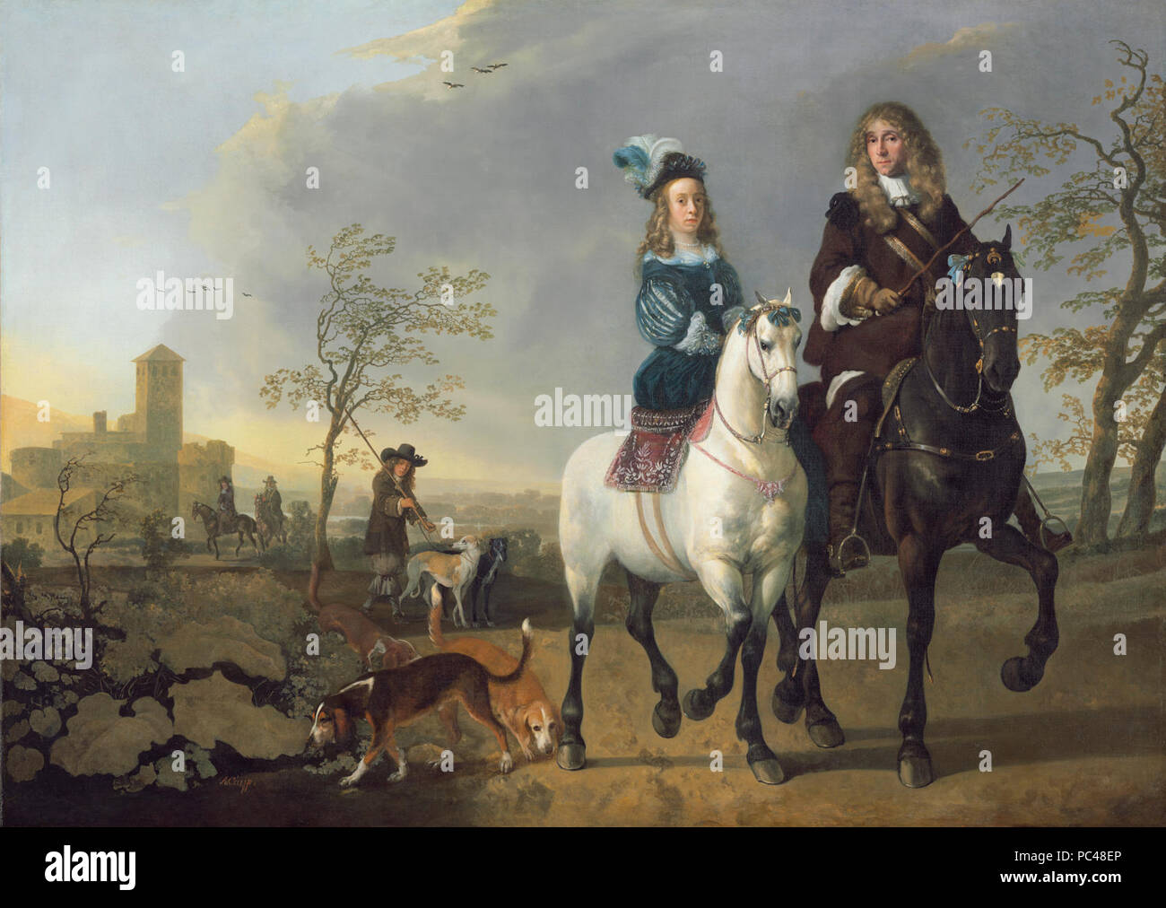 Aelbert Cuyp, Lady and Gentleman on Horseback - crop Stock Photo - Alamy