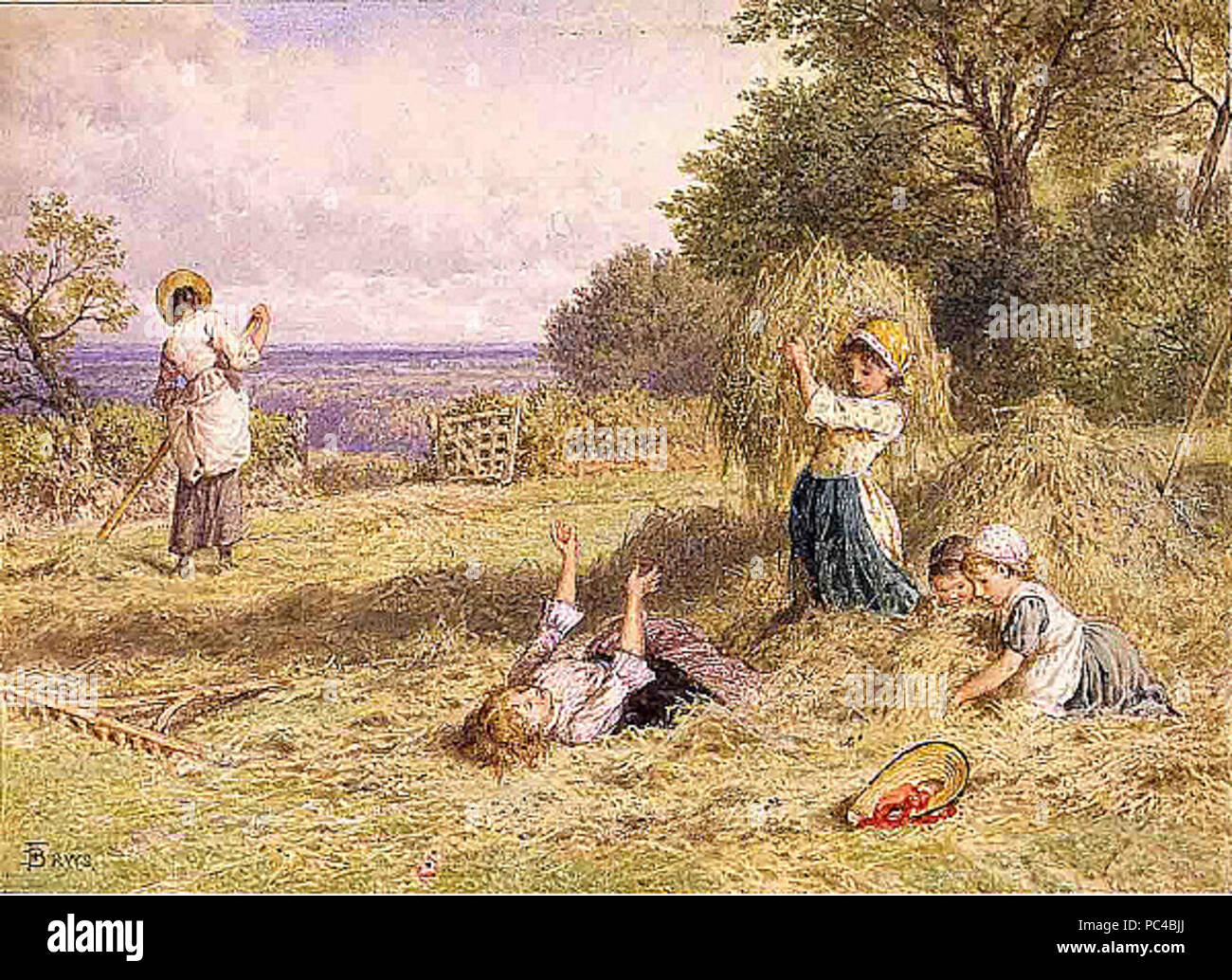 434 Myles Birket Foster - Landscape with Figures Stock Photo - Alamy