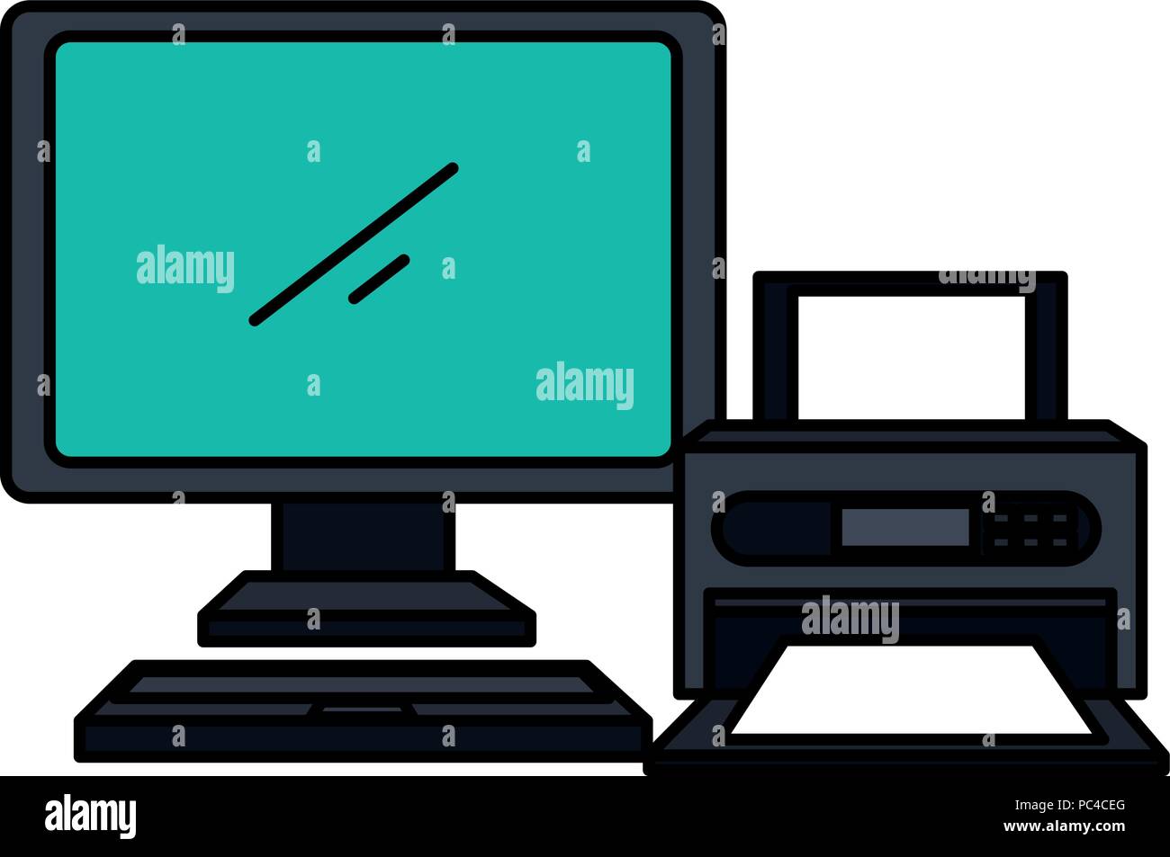 computer desktop with printer Stock Vector Image & Art - Alamy
