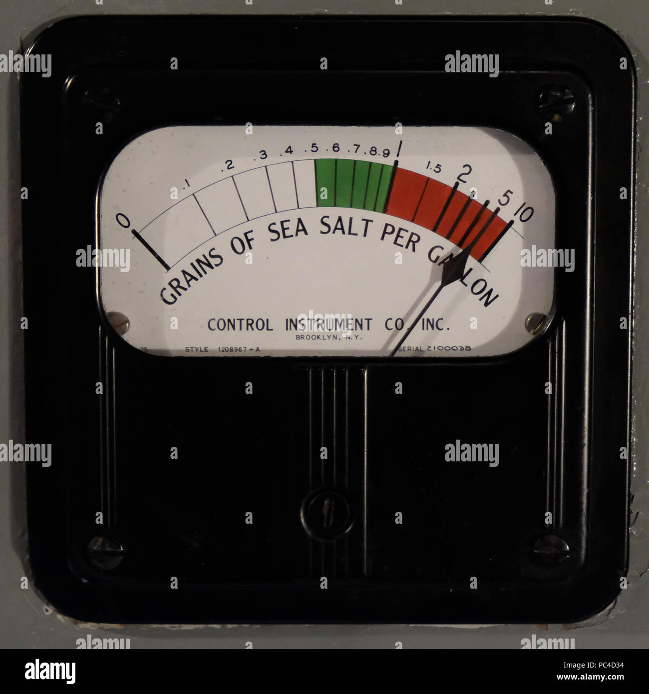Salinity indicator gauge aboard the U.S.S. North Carolina Battleship ...
