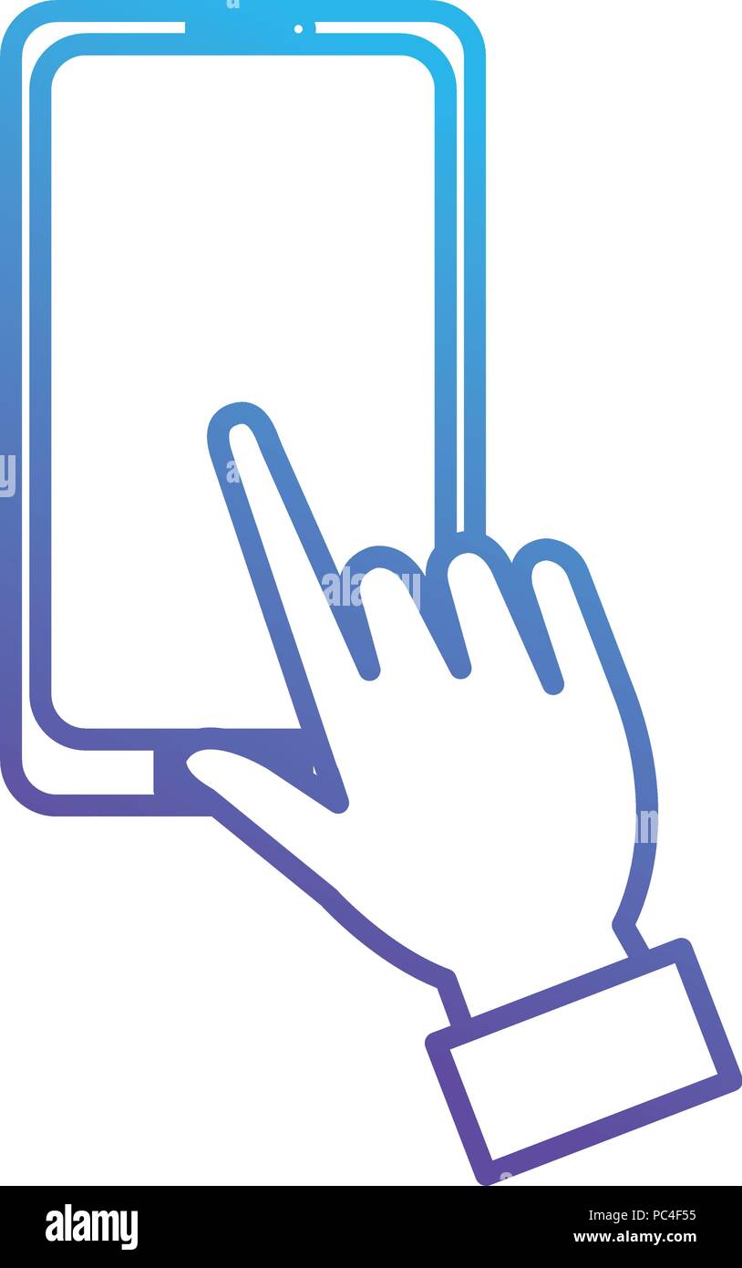 hand human with smartphone device isolated icon Stock Vector Image ...