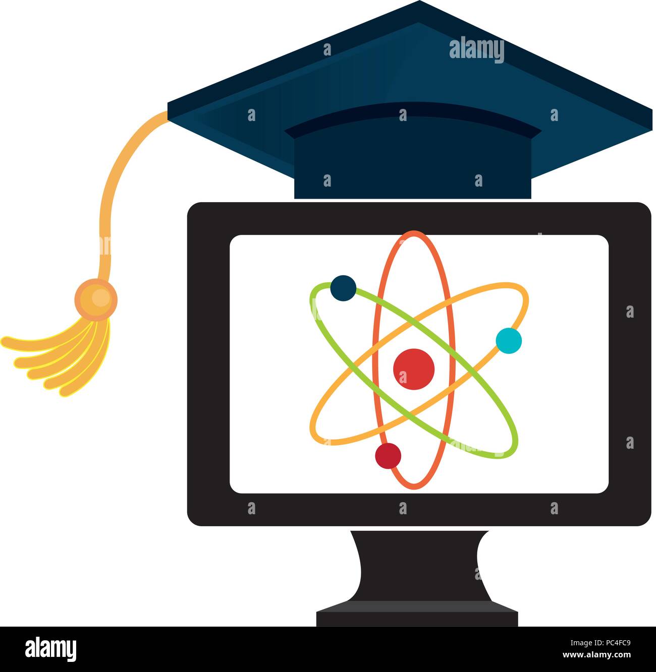 computer with atom and graduation hat Stock Vector Image & Art - Alamy
