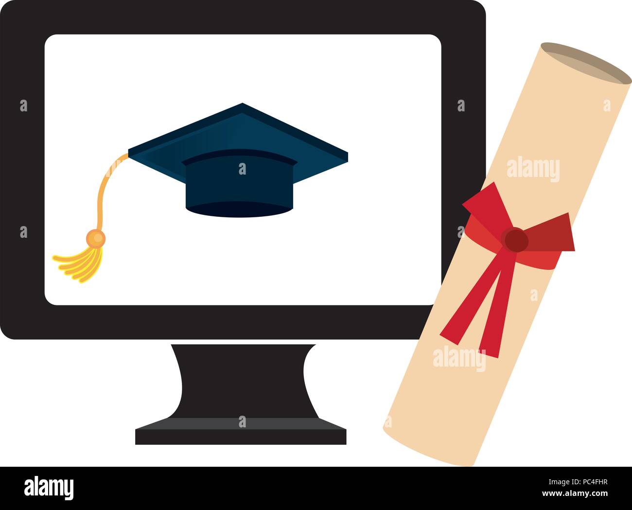 computer with hat and diploma graduation Stock Vector Image & Art - Alamy