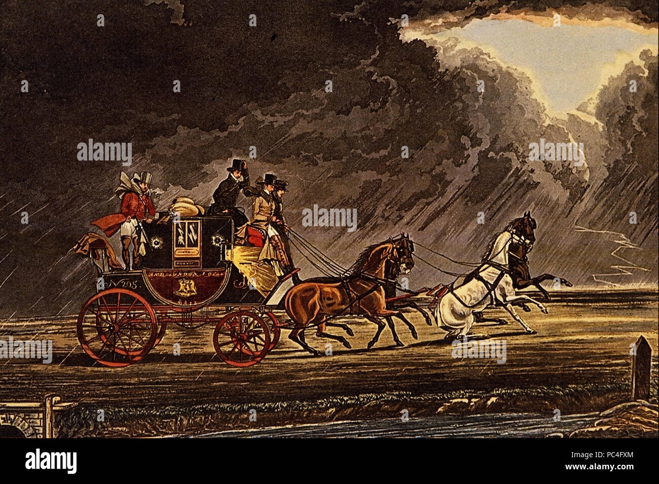 597 The Mail Coach in a Thunderstorm on... - James Pollard Stock Photo ...