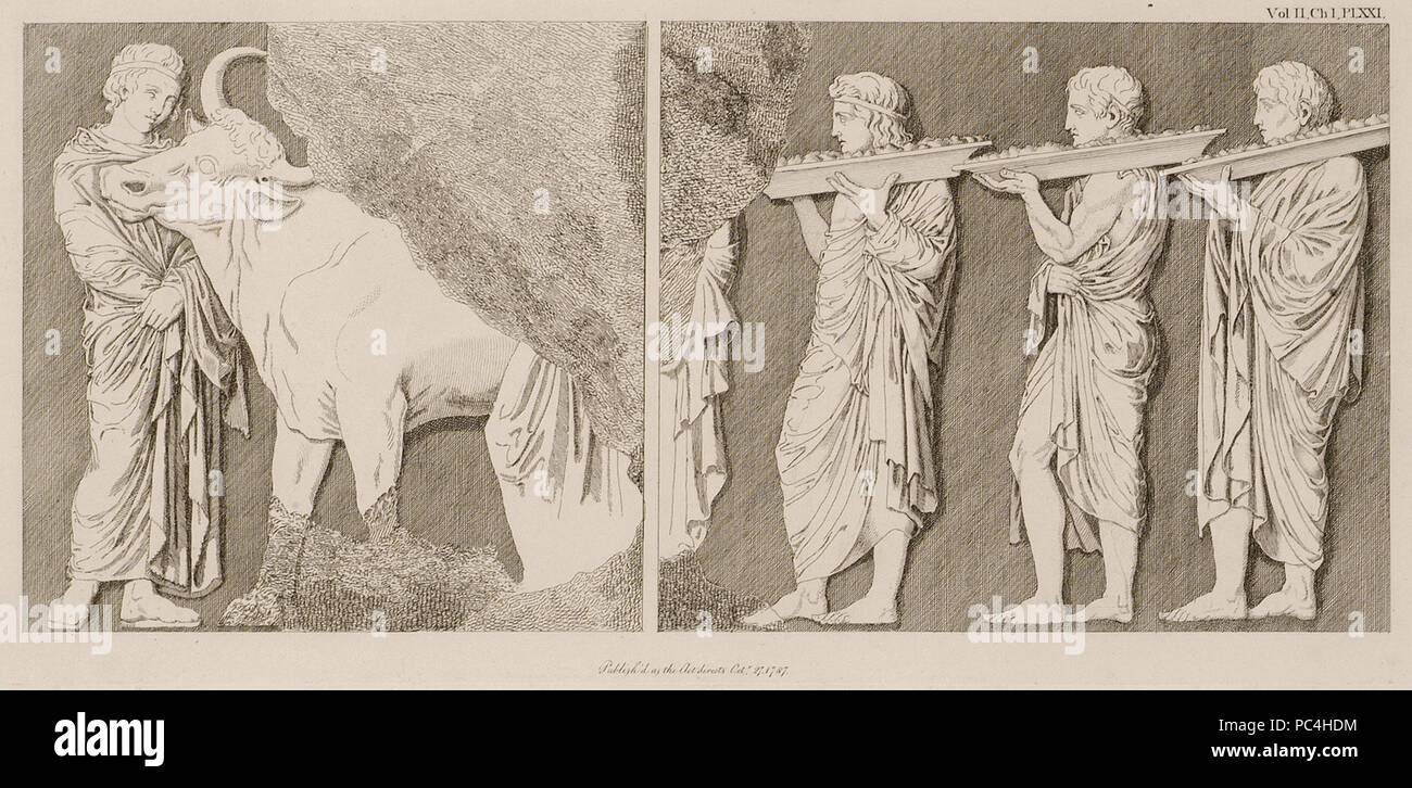 606 Three scaphephori or men carrying trays - Stuart James & Revett ...