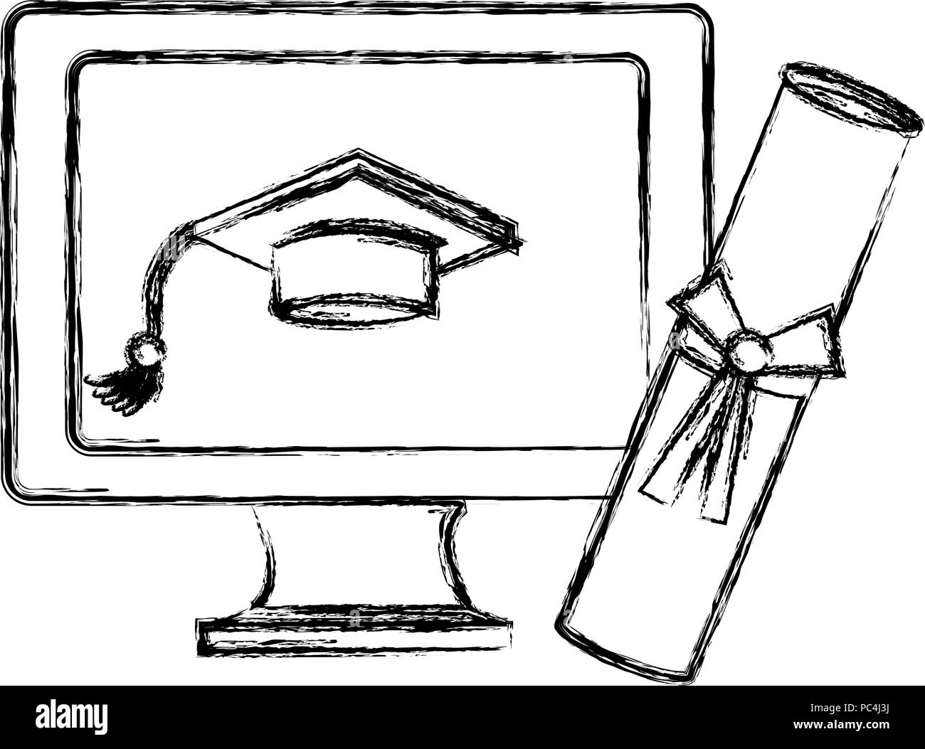 computer with hat and diploma graduation Stock Vector Image & Art - Alamy