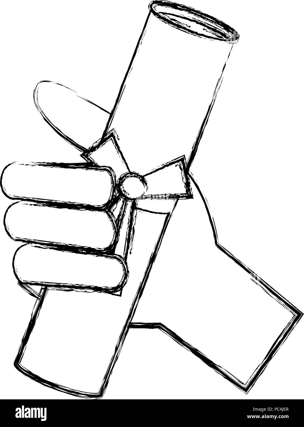 Hand diploma graduation vector illustration Black and White Stock ...