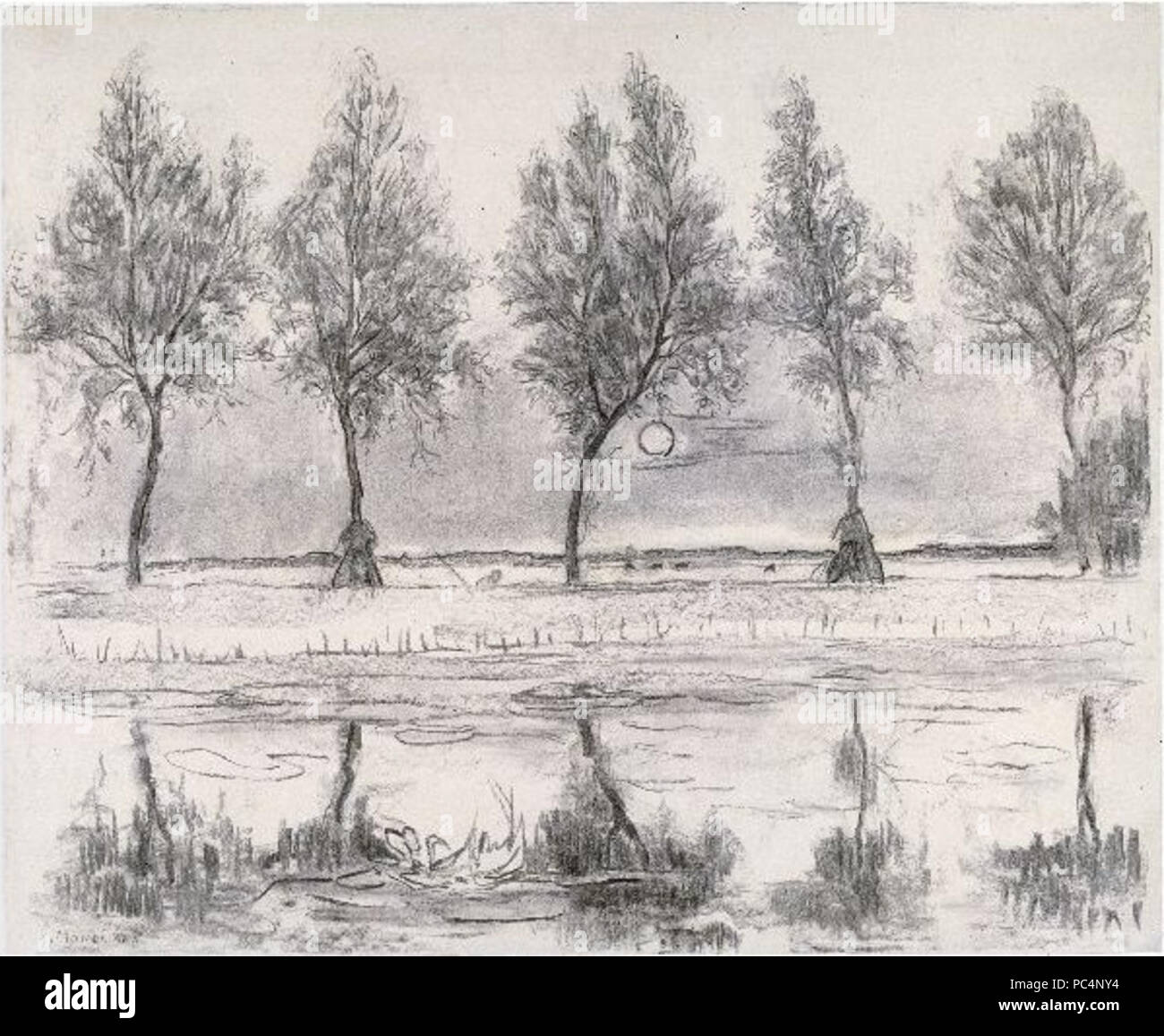 614 Trees by the Gein- Moonrise by Piet Mondrian (drawing Stock Photo ...