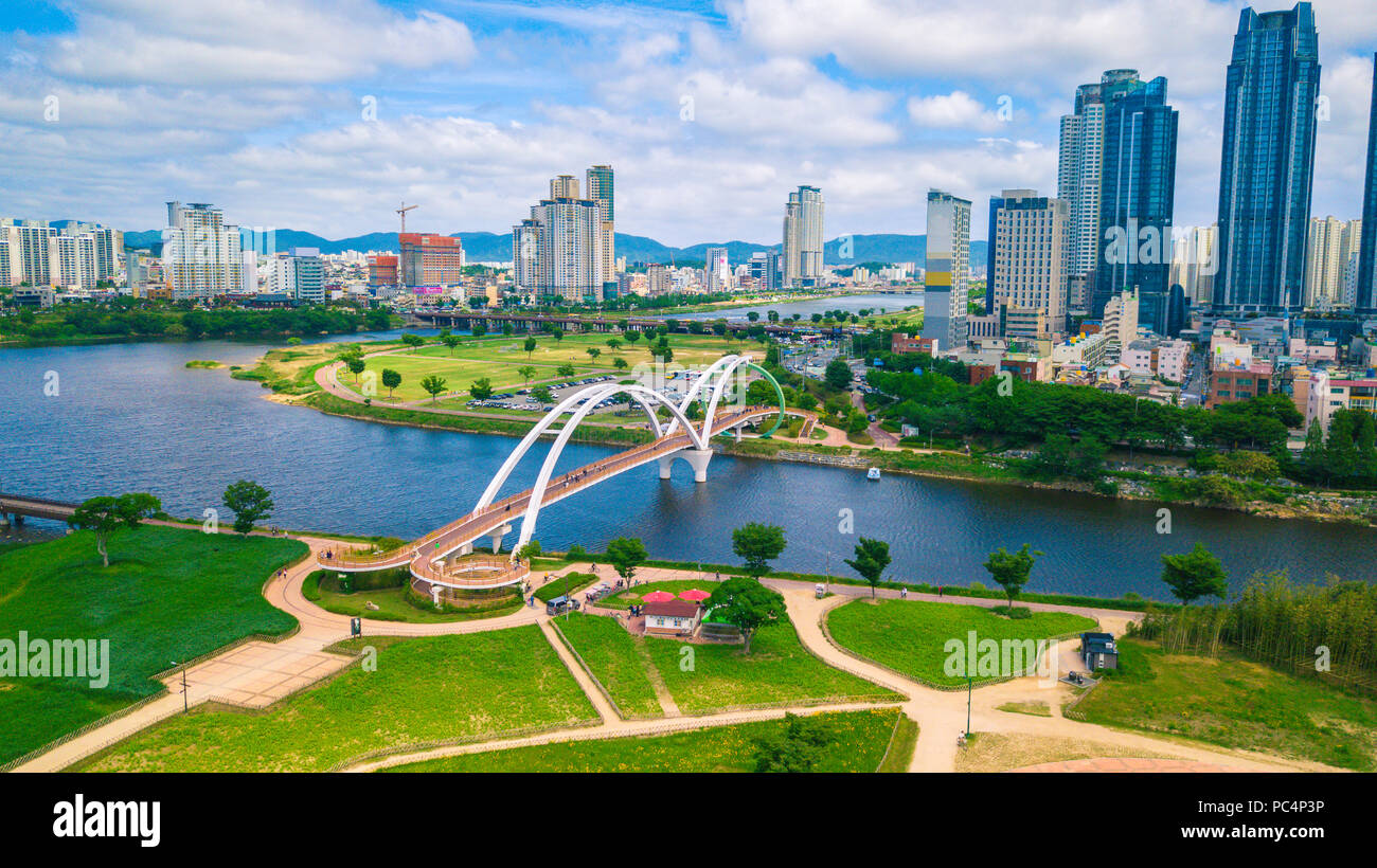 Aerial view of Taehwa riverside during Spring season in Ulsan city of ...